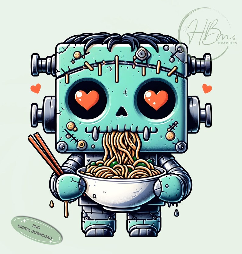 Cute Zombie Ramen Robot PNG, Kawaii Frankenstein Noodle Monster ...