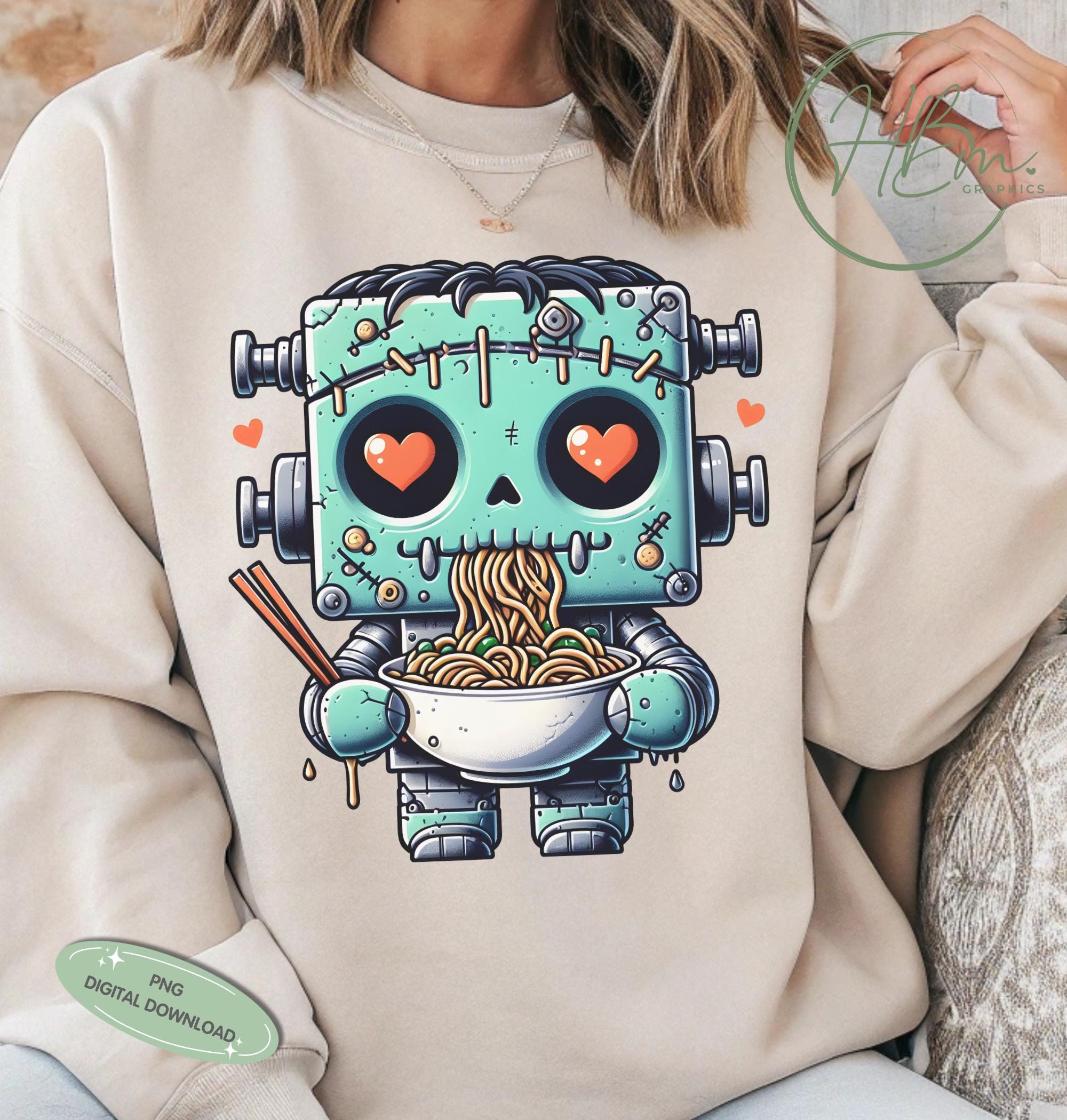 Cute Zombie Ramen Robot PNG, Kawaii Frankenstein Noodle Monster ...