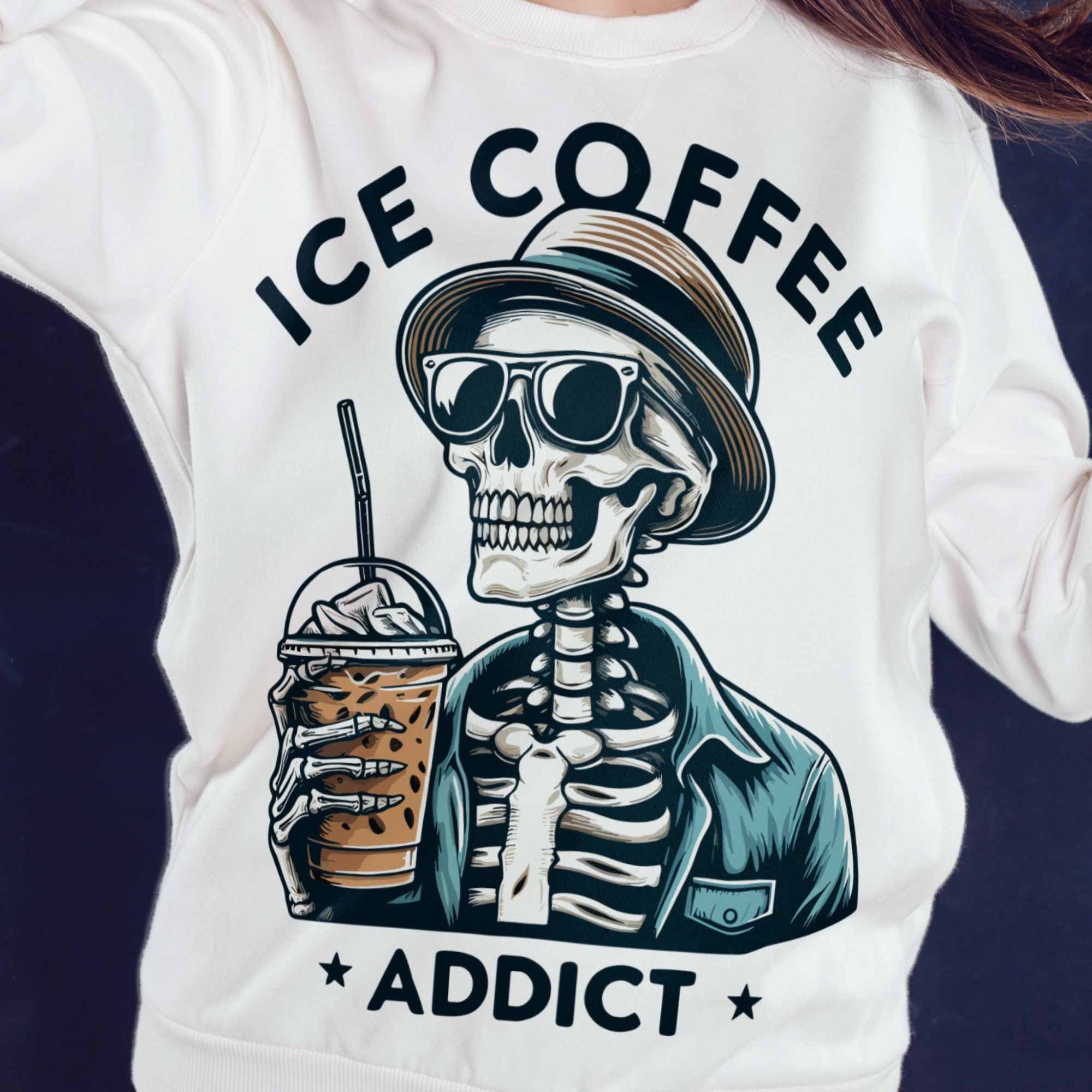 Iced Coffee Skeleton PNG Clipart, Hipster Cold Brew Addict SVG, Quirky ...