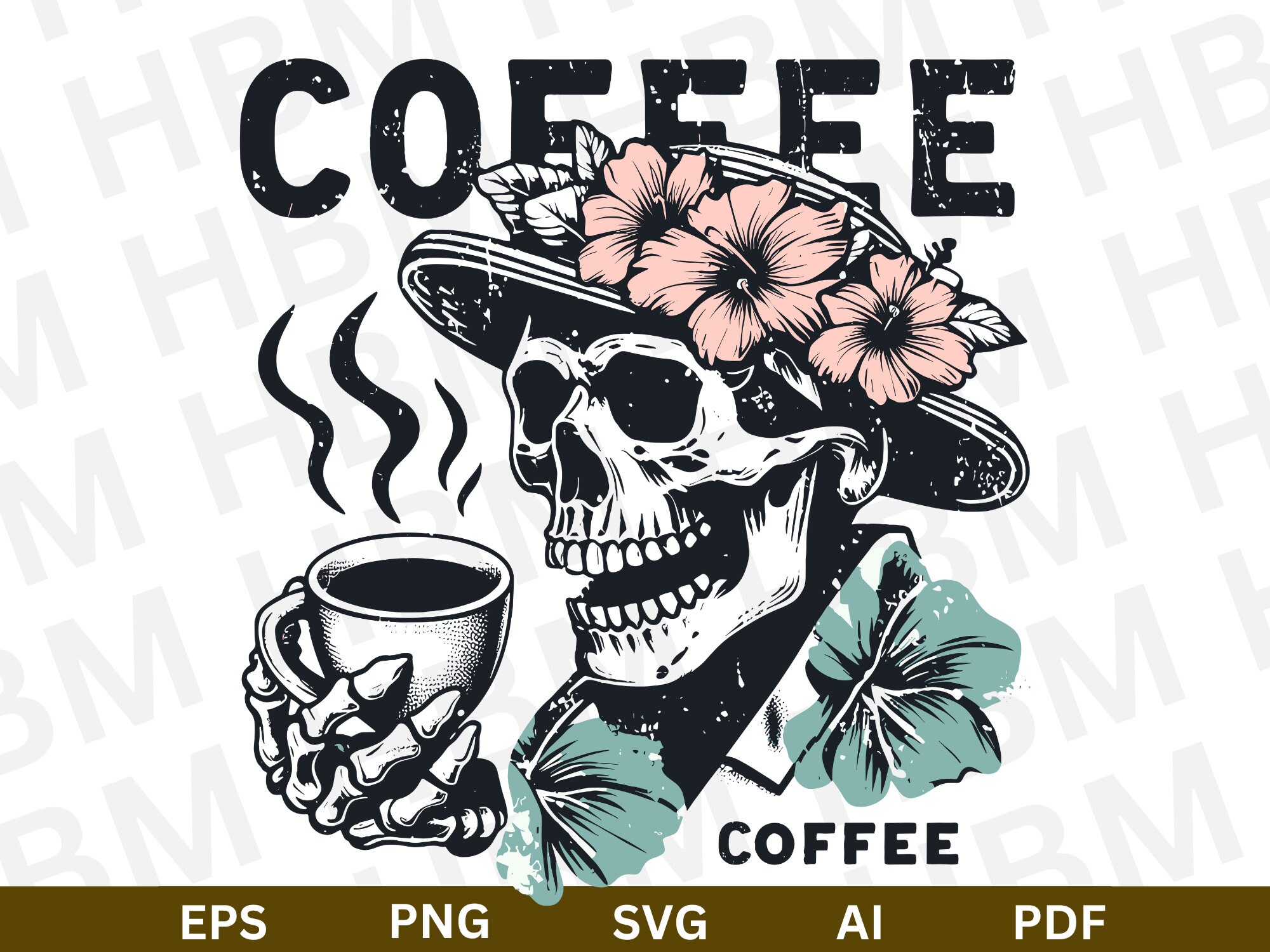Coffee Hawaiian Skull PNG Clipart Espresso SVG Caffeine EPS - Etsy