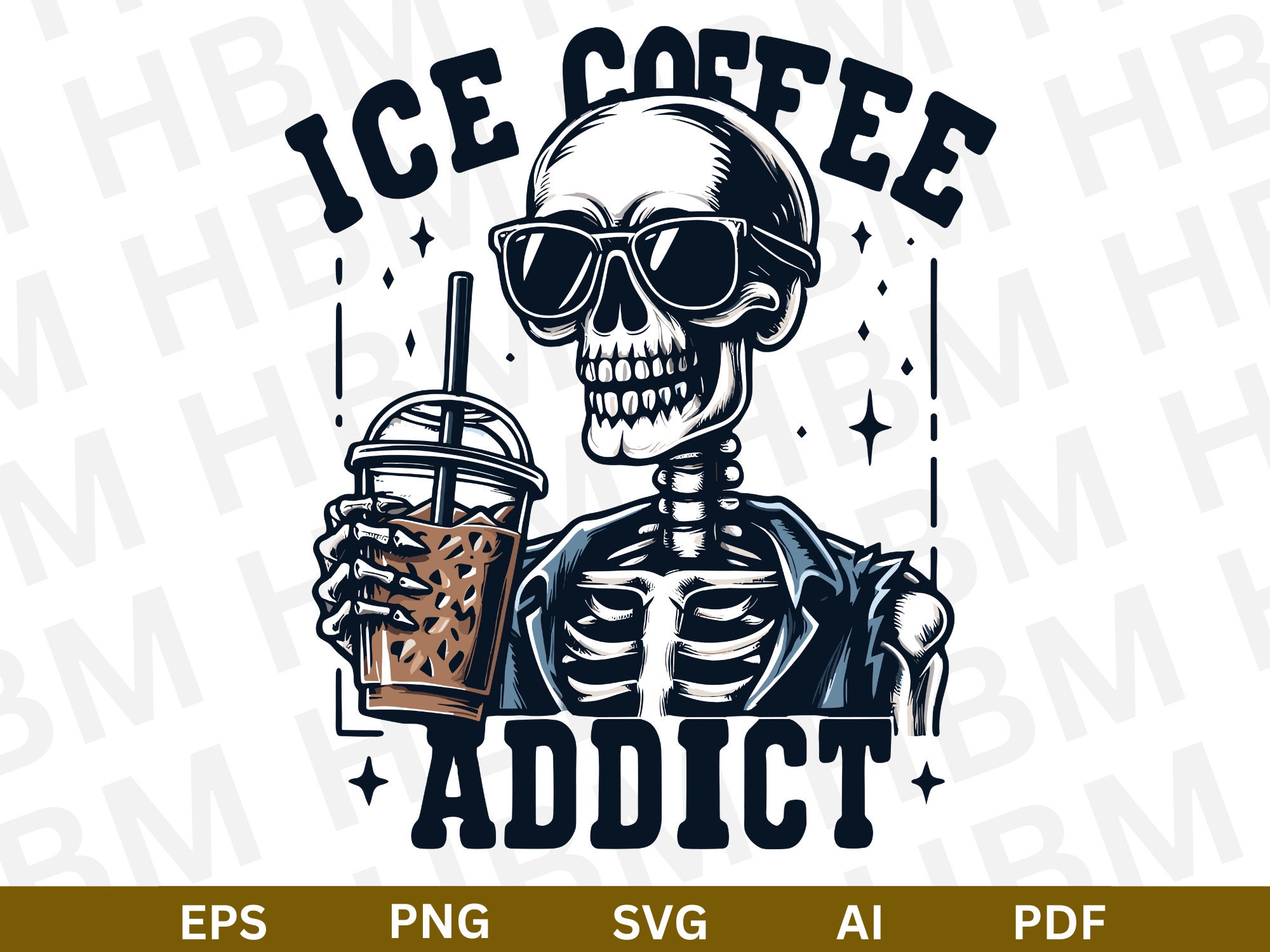 Iced Coffee Skeleton PNG Clipart, Hipster Cold Brew Addict SVG, Quirky ...