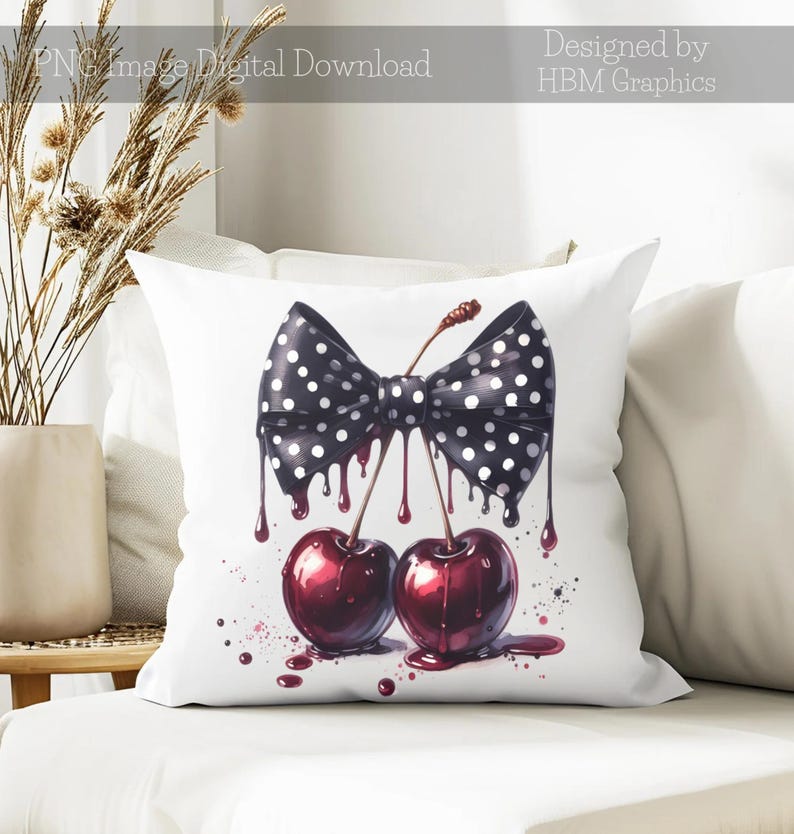 Gothic Cherries PNG, Dark Aesthetic Bow Sublimation, Retro Dripping ...