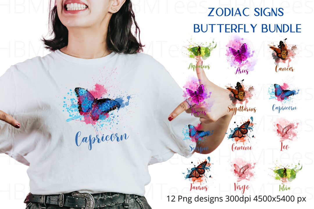 Zodiac Sign, Butterfly, Watercolour Bundle, Sublimation Designs ...