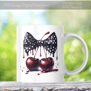 Gothic Cherries PNG, Dark Aesthetic Bow Sublimation, Retro Dripping ...
