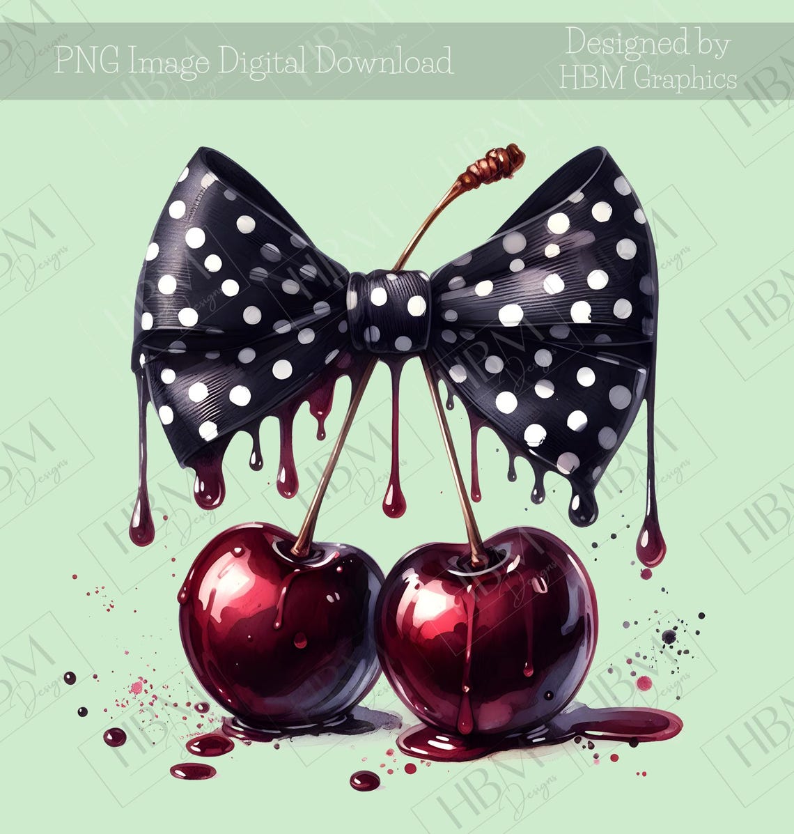 Gothic Cherries PNG, Dark Aesthetic Bow Sublimation, Retro Dripping ...