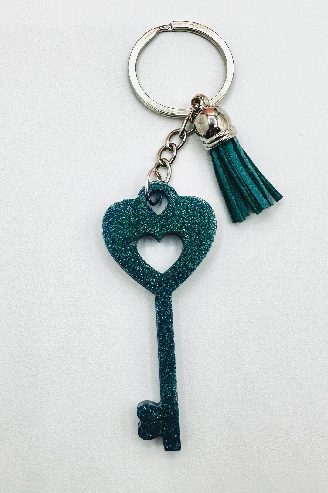 Blue Shimmer Key Keychain / Handmade Mica Resin / Gift / Bookbag Charm ...
