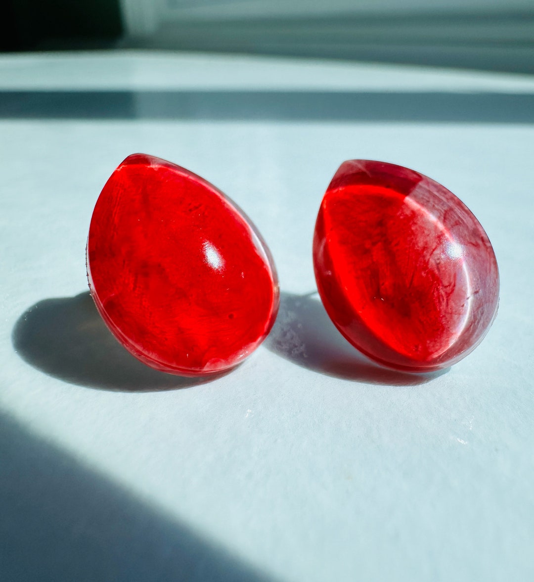 Blood Red Swirl Teardrop Earrings, Handmade, Resin - Etsy