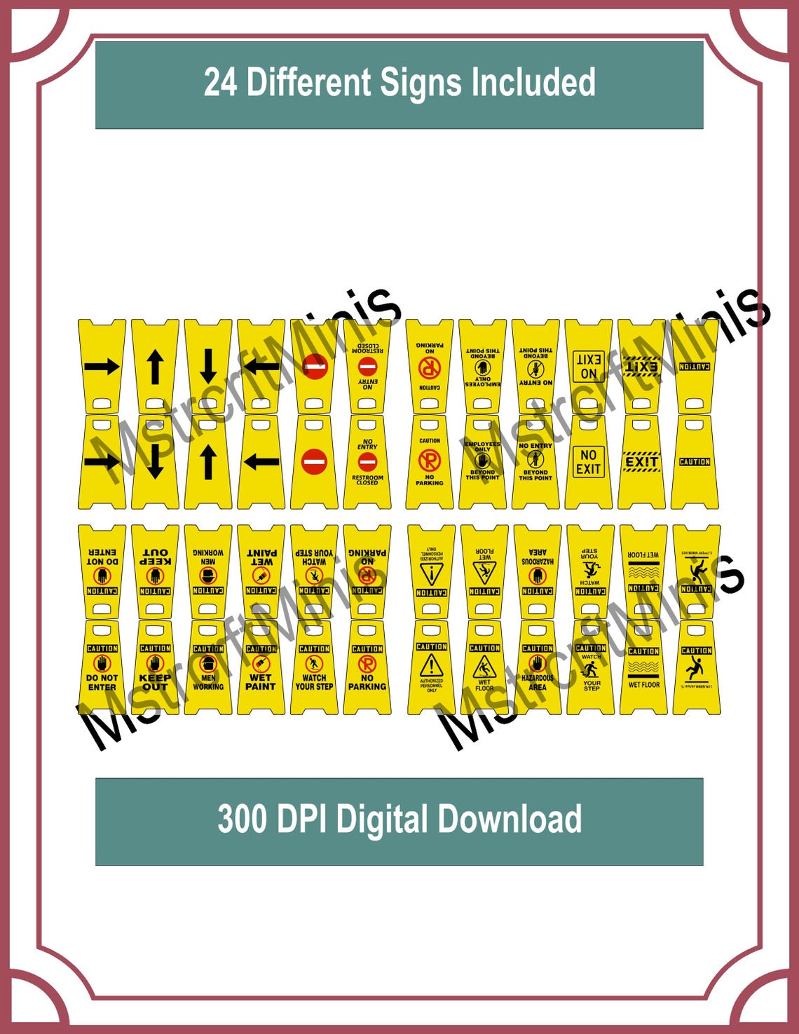 1:24 Scale Miniature Printable "wet Floor" Caution Signs (24) | Janitor ...