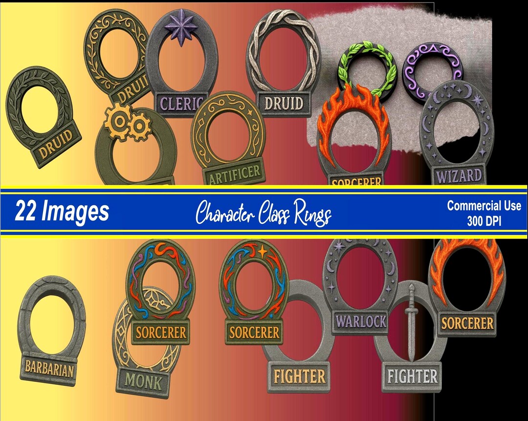 RPG Character Class Rings – 22 PNG Files – 300 DPI – Personal and ...