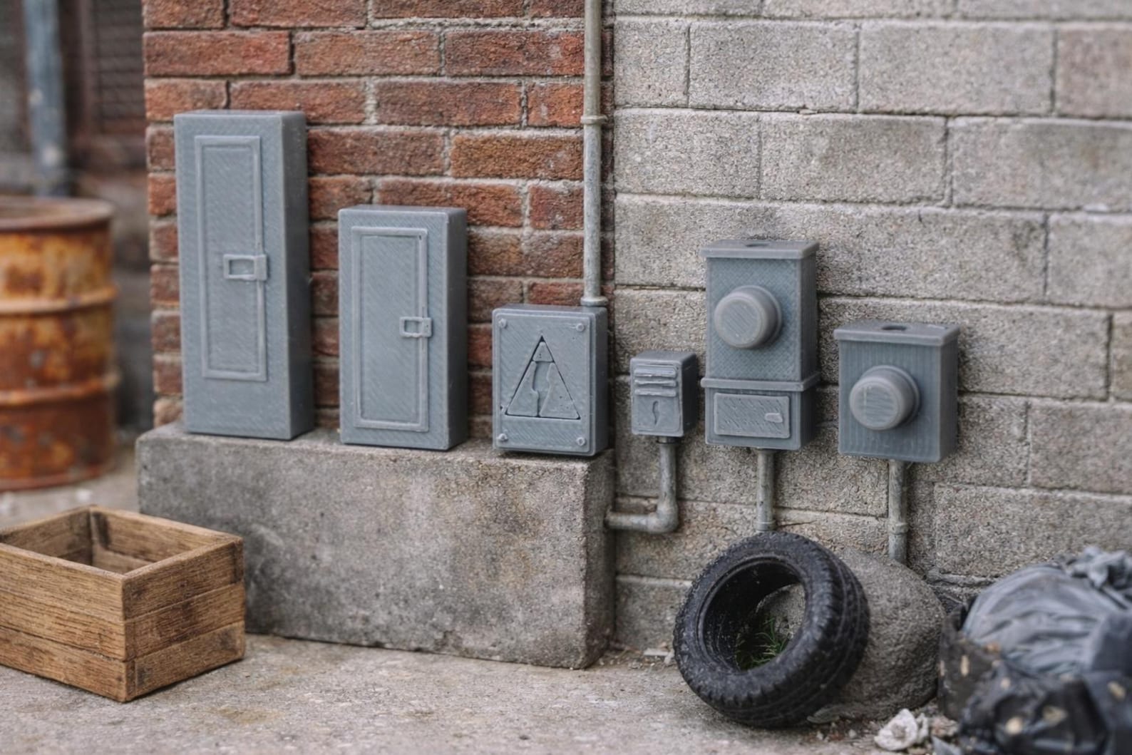 1:24 Scale Electrical Boxes, Meters, and Conduit Set – Miniature ...