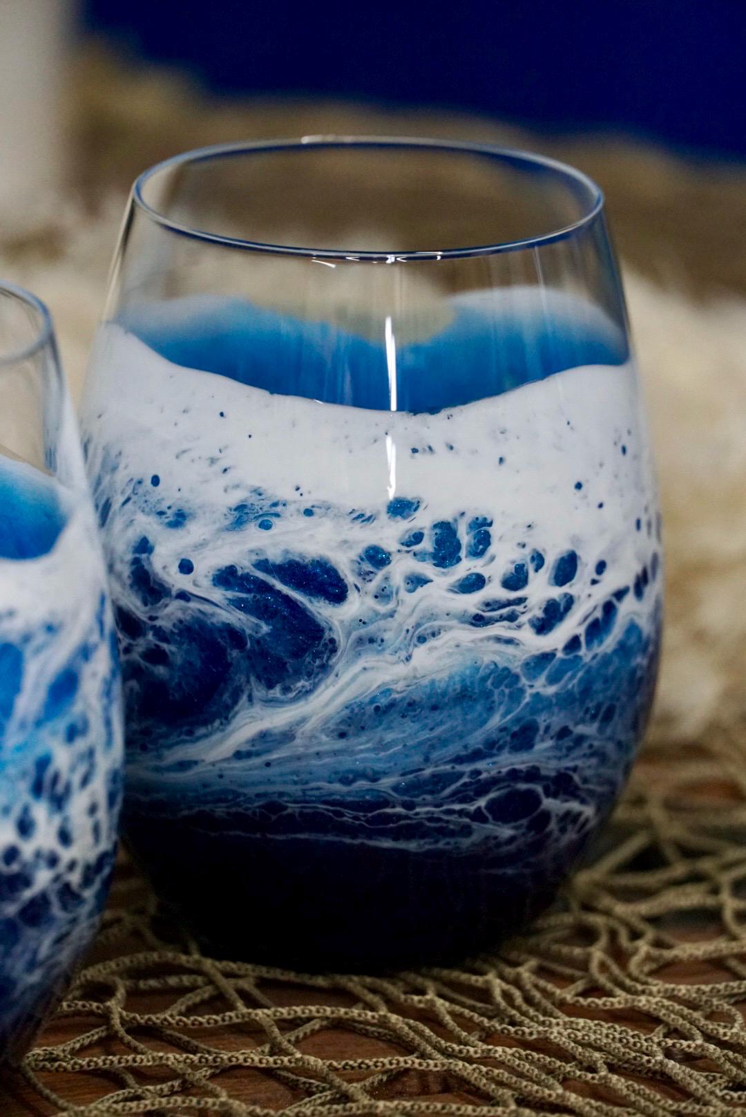Ocean Waves Wine Glasses | Coastal Decor - Etsy