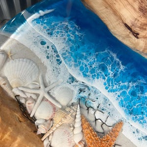 Ocean View Sea Shells, Sand and Ocean Waves Round Table | Coffee Table ...
