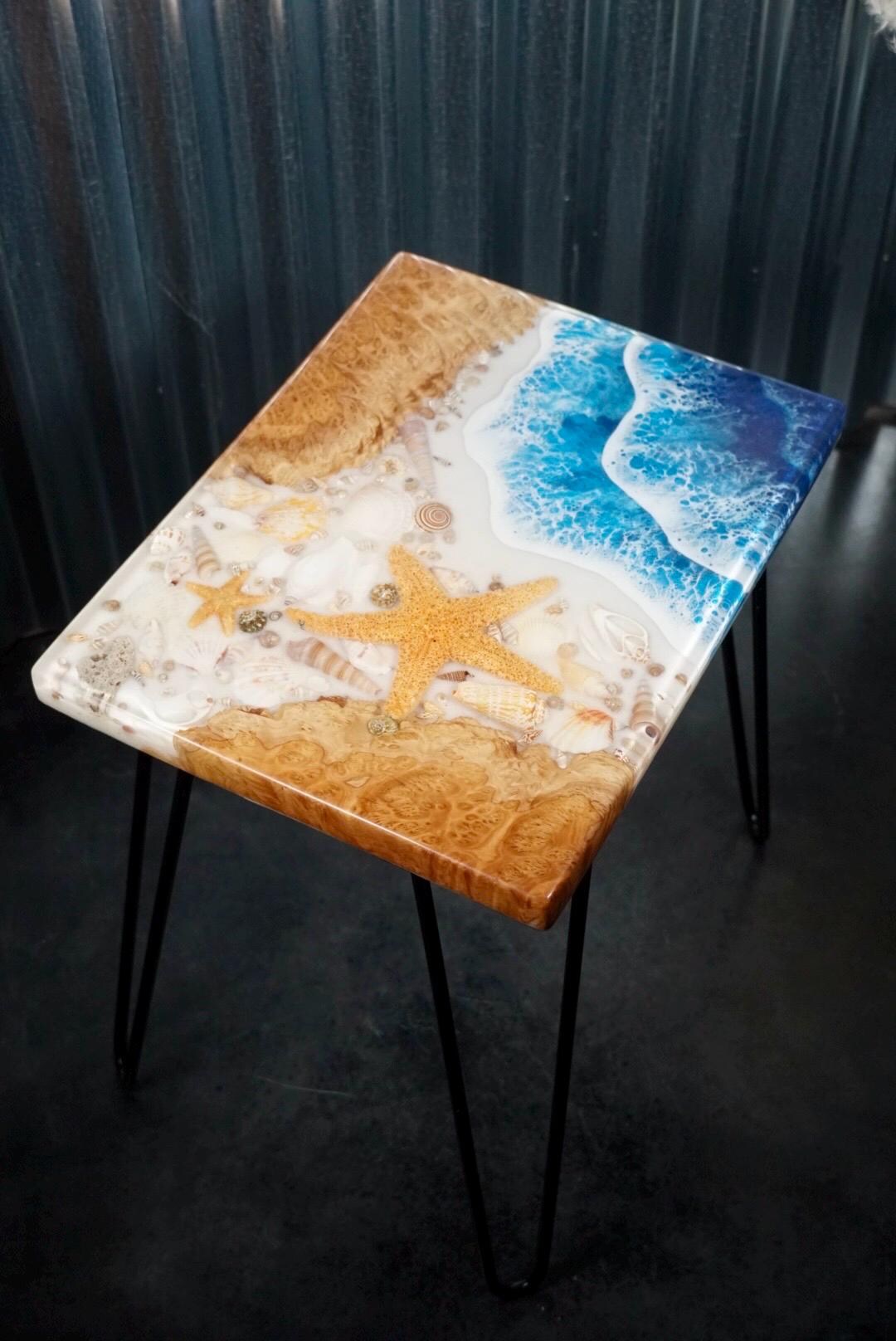 SEA SCAPE MALLEE Epoxy Resin Table With Mallee Burl, Ocean Waves, Sand ...