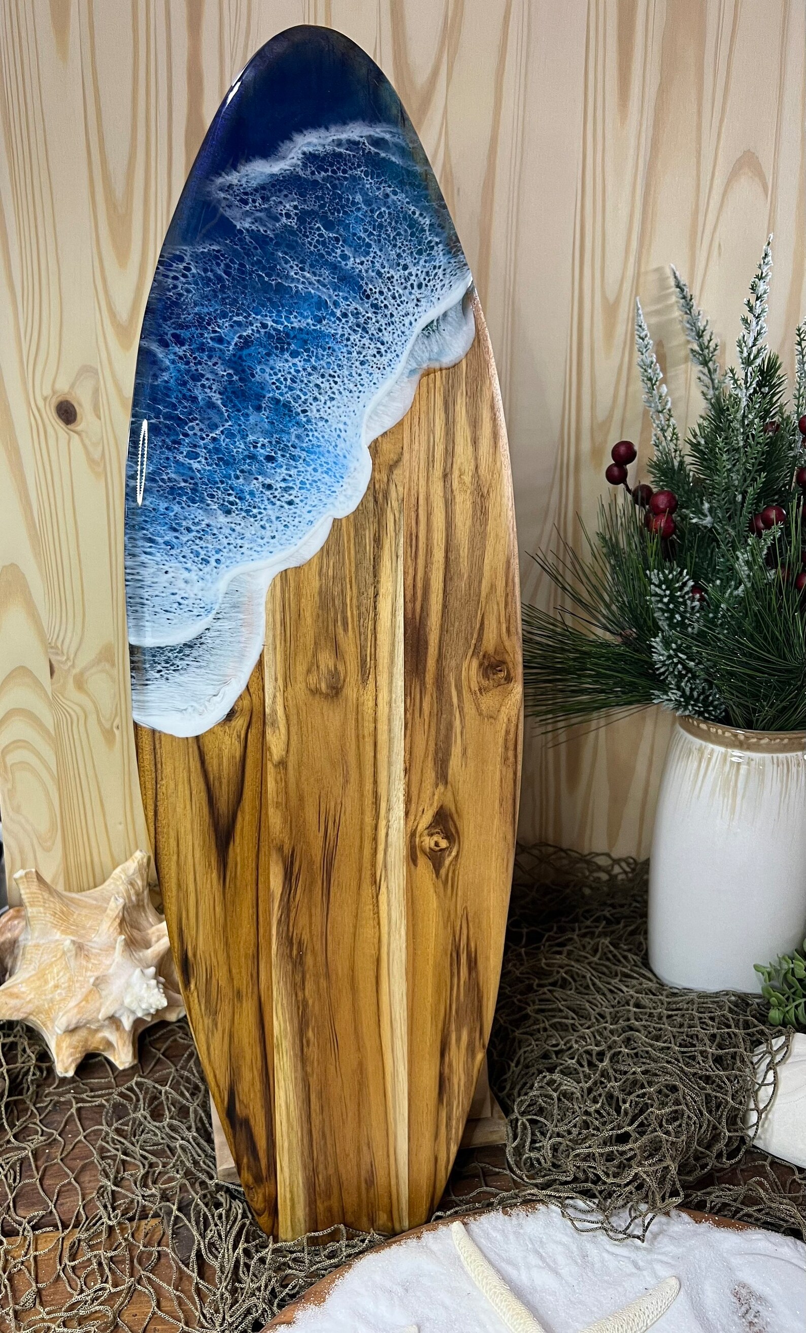 Teak Ocean Waves Resin Surfboard Serving Tray Charcuterie - Etsy