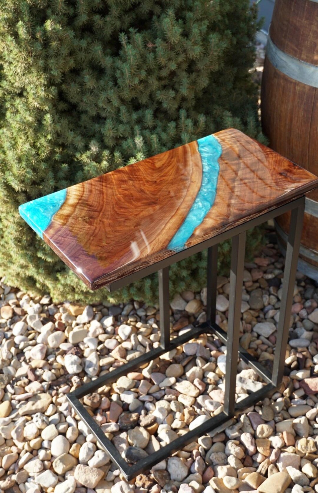 Turquoise Blue Epoxy and Walnut River Table, Accent Table, Side Table, End Table, C-table - Etsy