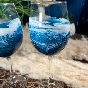 Ocean Waves Wine Glasses | Coastal Decor - Etsy