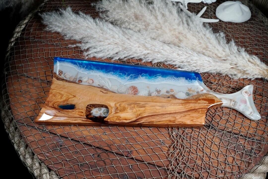 Tropical Ocean Sea Shell Epoxy Resin Charcuterie Board/serving Platter ...