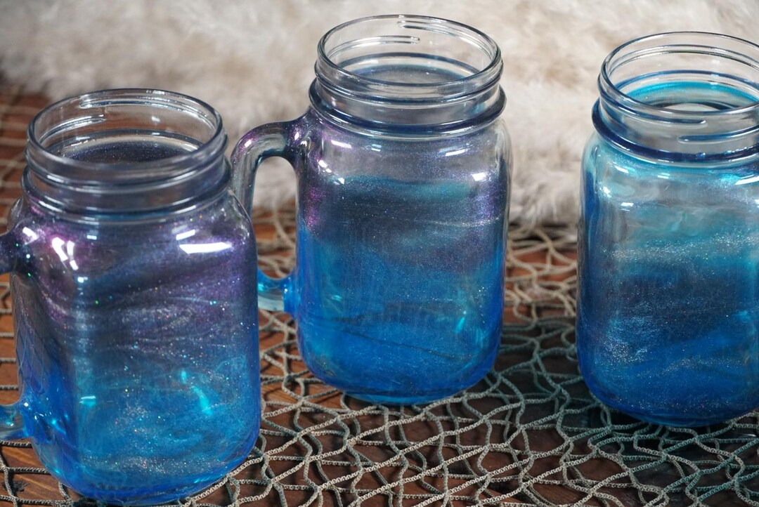 Galaxy Blue 16 Oz Mason Jar Beverage Glasses With Handles - Etsy