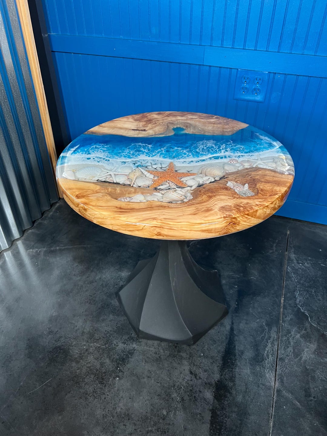 Ocean View Sea Shells, Sand and Ocean Waves Round Table | Coffee Table ...
