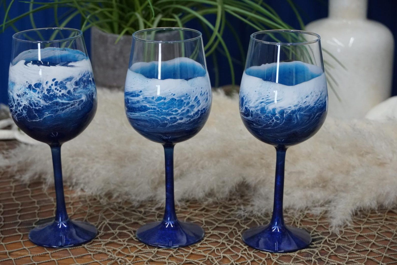 Ocean Waves Wine Glasses | Coastal Decor - Etsy