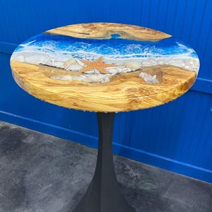 Ocean View Sea Shells, Sand and Ocean Waves Round Table | Coffee Table ...