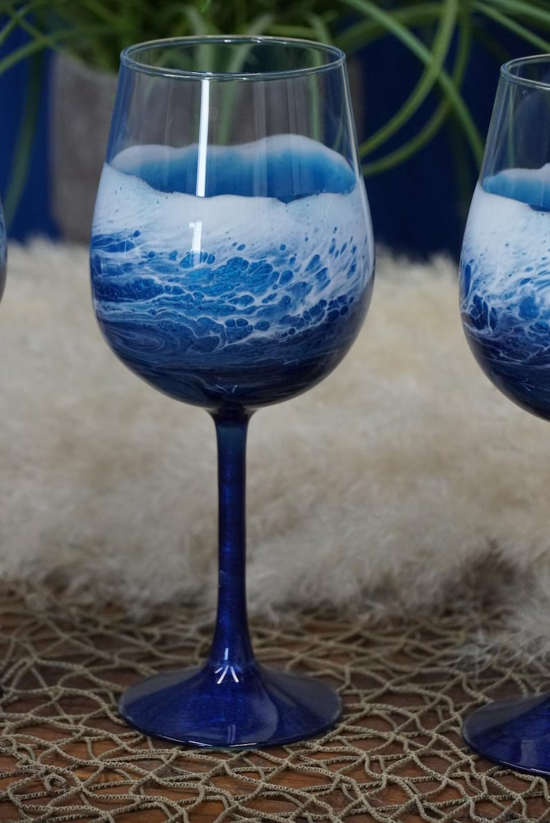 Ocean Waves Wine Glasses | Coastal Decor - Etsy