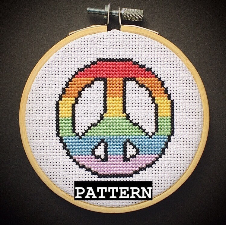 Rainbow Peace Sign Cross Stitch Pattern | Etsy
