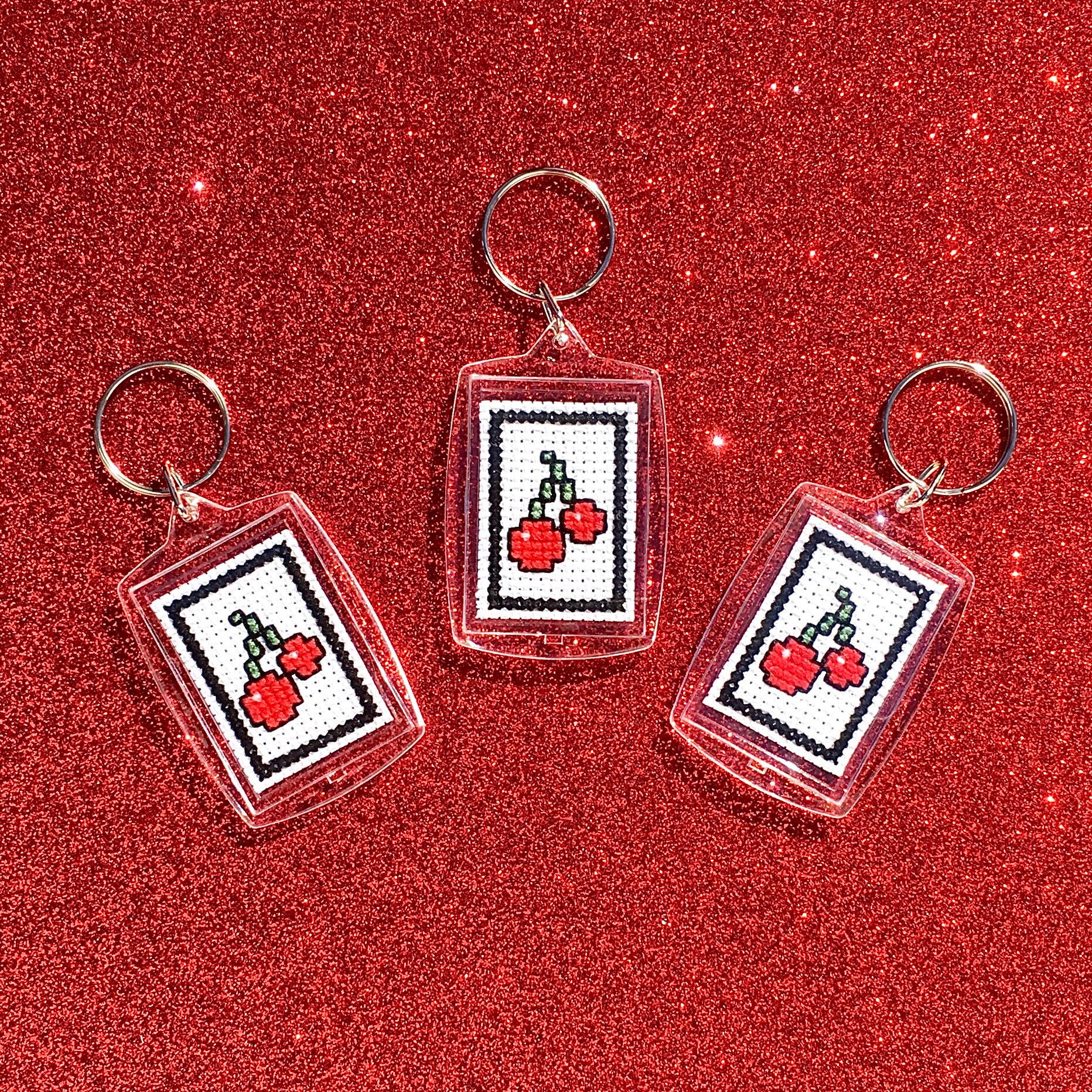 Cherry Key Chains Cross Stitch Key Chains Funny Gifts - Etsy