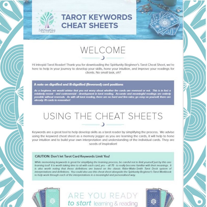 Beginner's Tarot Keyword Cheat Sheet | Printable | Instant Download ...