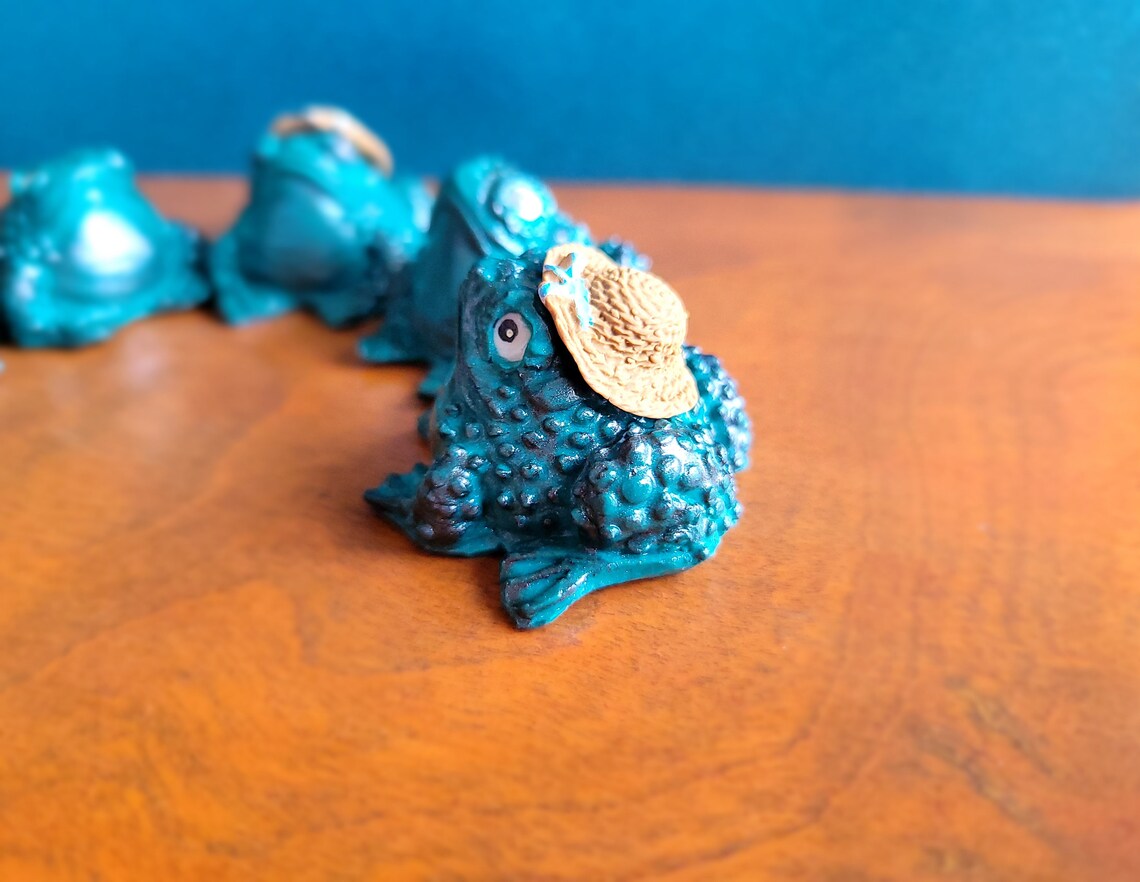 Froggy Friends Teal Toads in Hats and Without Hats - Etsy