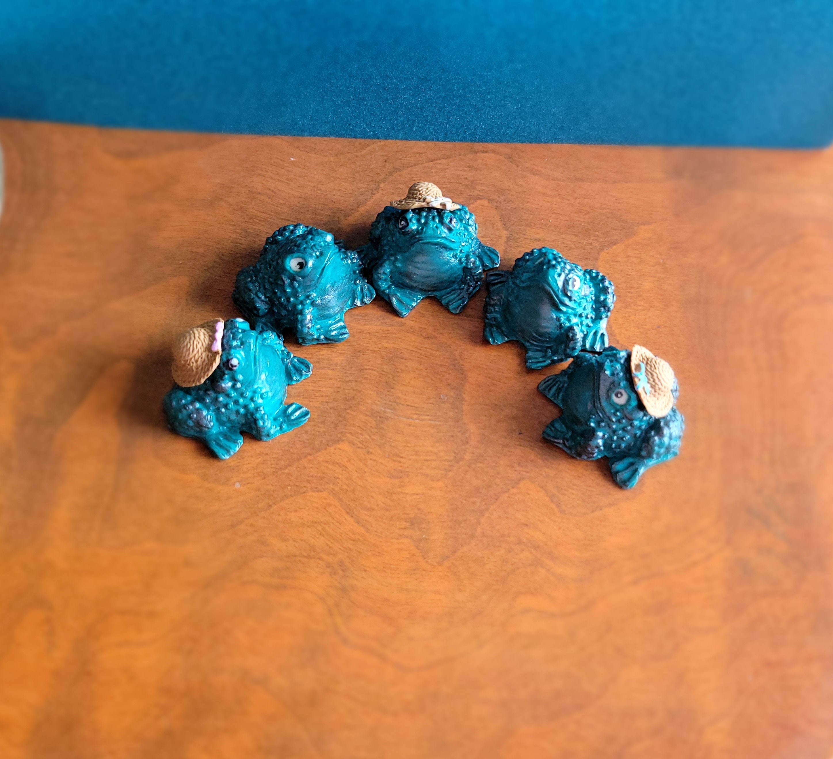 Froggy Friends Teal Toads in Hats and Without Hats - Etsy