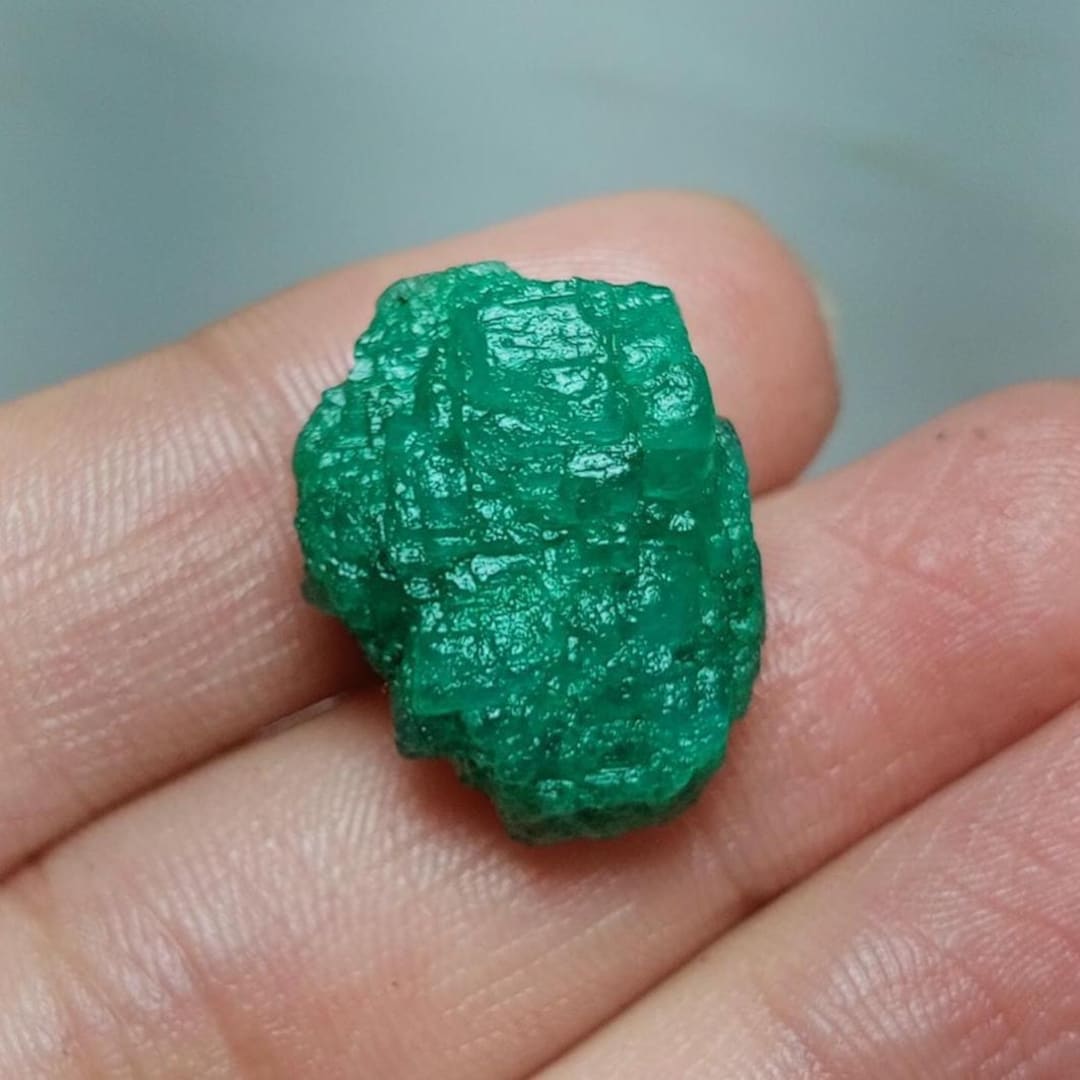 Natural Zambian Emerald Rough Gemstone: Untreated Raw Crystal (22x18mm ...