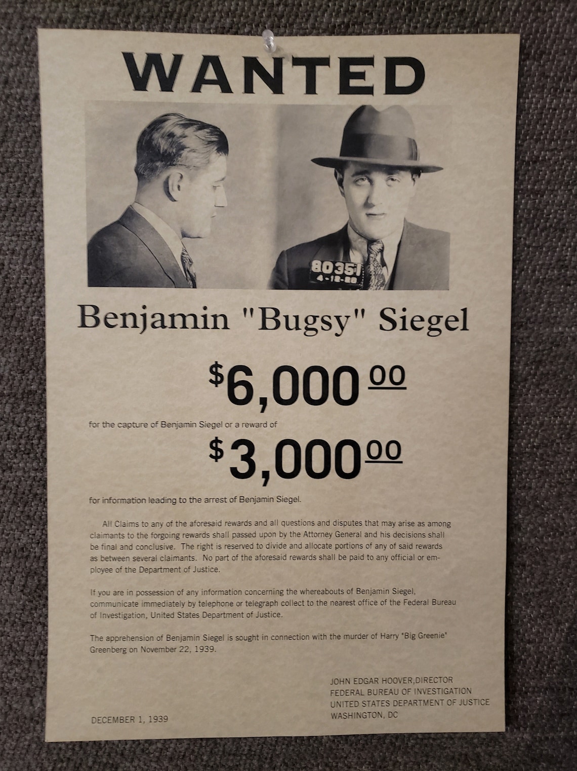 Wanted Posters Benjamin "bugsy" Siegel - Etsy