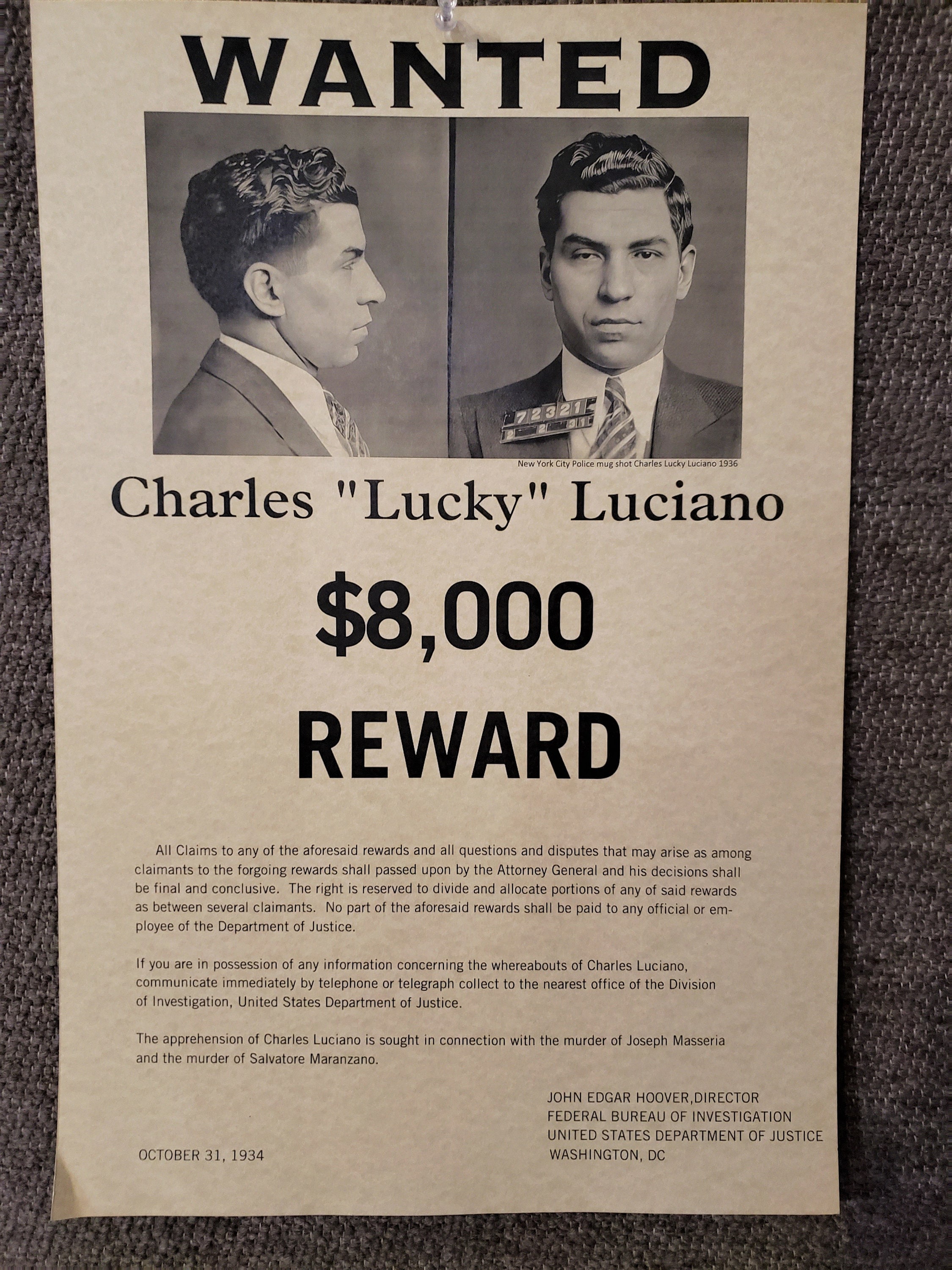 Wanted Posters Charles "lucky" Luciano - Etsy