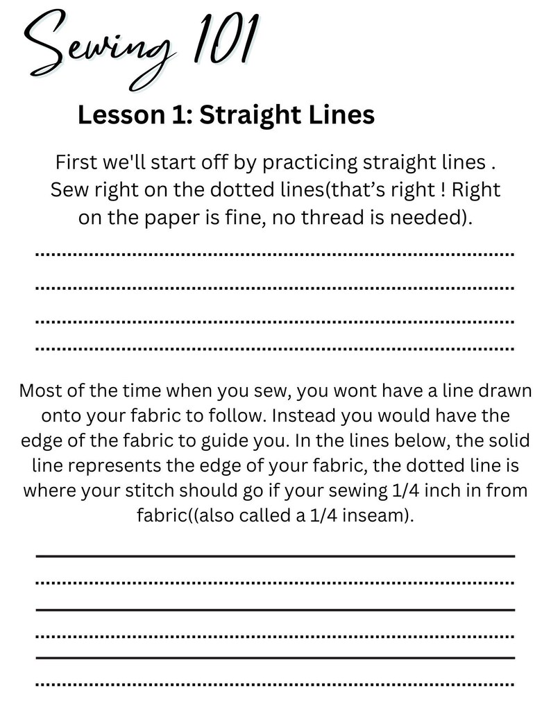 Digital Sewing Practice Sheets. Learn to Sew Straight, Curved, and ...