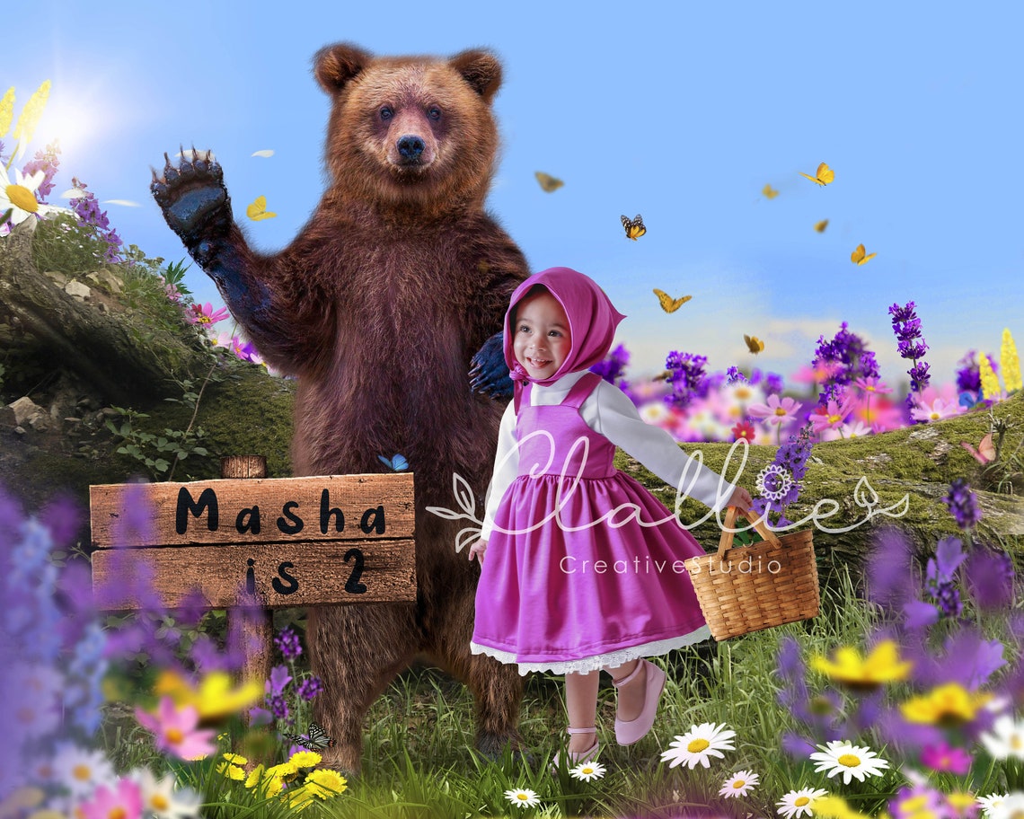 Masha and the Bear Digital Background. Digital Party Supplies Decor ...