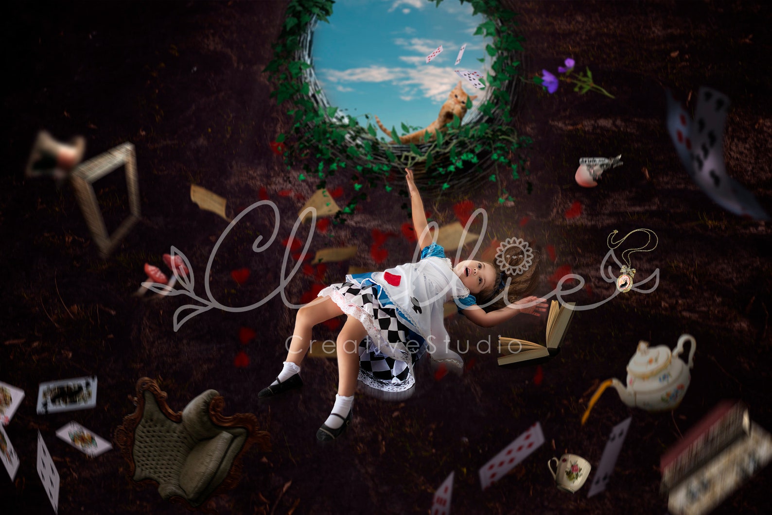 Into the Rabbit Hole. Alice in Wonderland. Digital Background. INSTANT ...