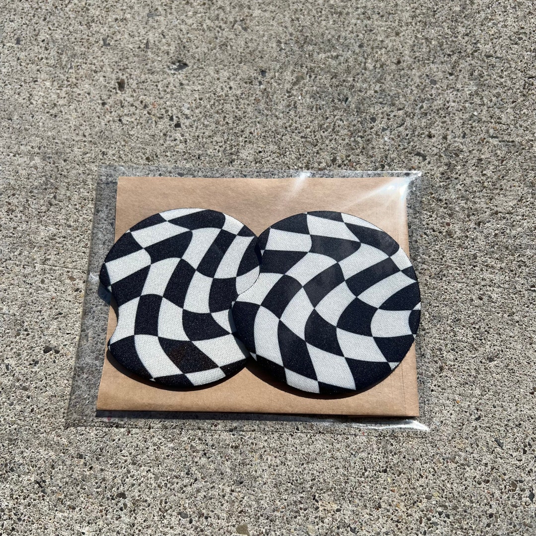 Black & White Checkered Car Coasters Checkerboard Retro Set of 2 - Etsy