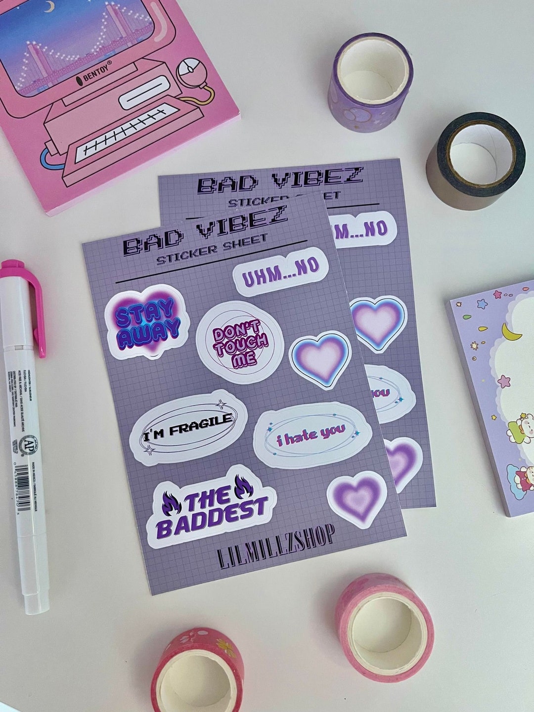 Vinyl Sticker Sheet, Aesthetic Sticker Sheet, Bad Vibez Sticker Sheet ...