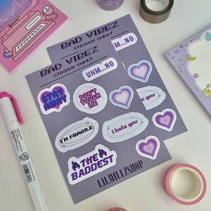 Vinyl Sticker Sheet, Aesthetic Sticker Sheet, Bad Vibez Sticker Sheet ...