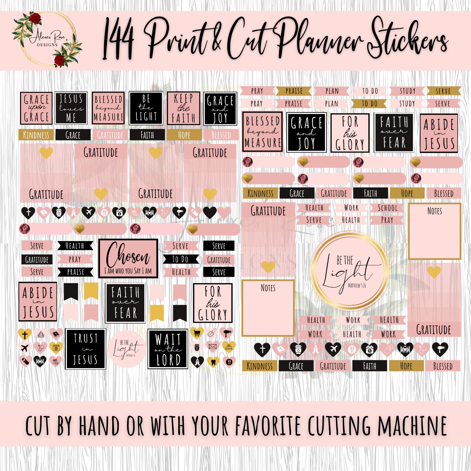 144 Print and Cut Planner Stickers 2 Sheets DIGITAL DOWNLOAD - Etsy