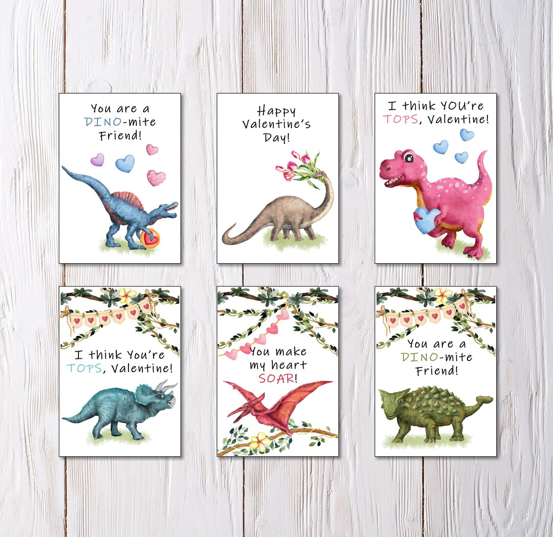 Printable Dinosaur Valentine's Day Cards for Kids School Valentine's ...