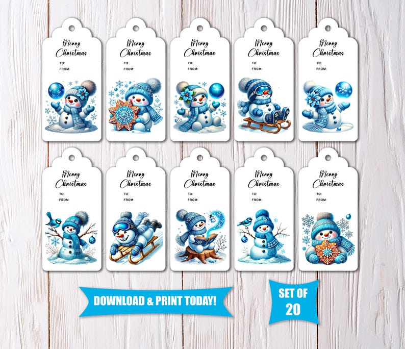 Printable Christmas Gift Tags Set of 20, Christmas Label, Holiday Party ...