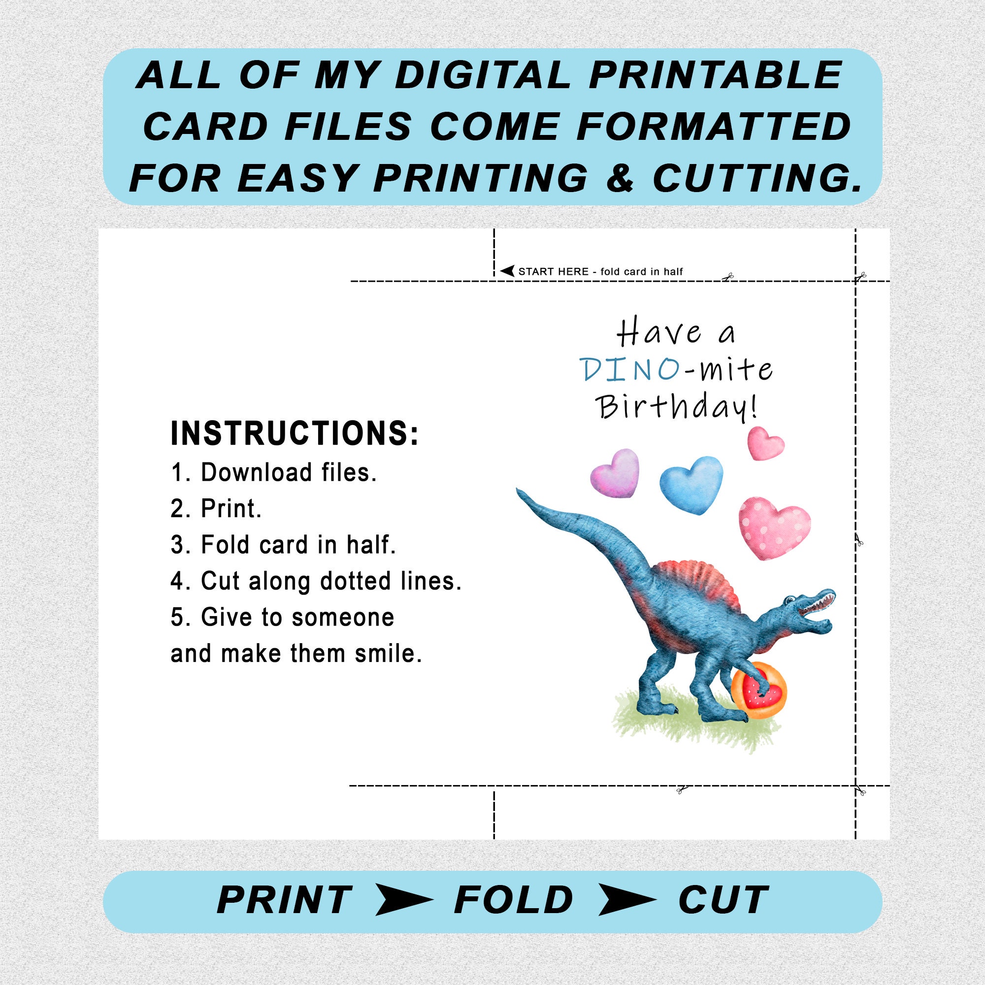 Printable Dinosaur Birthday Card, Kids Dinosaur Birthday Card, Dinosaur ...
