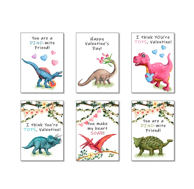 Printable Dinosaur Valentine's Day Cards for Kids - School Valentine's ...