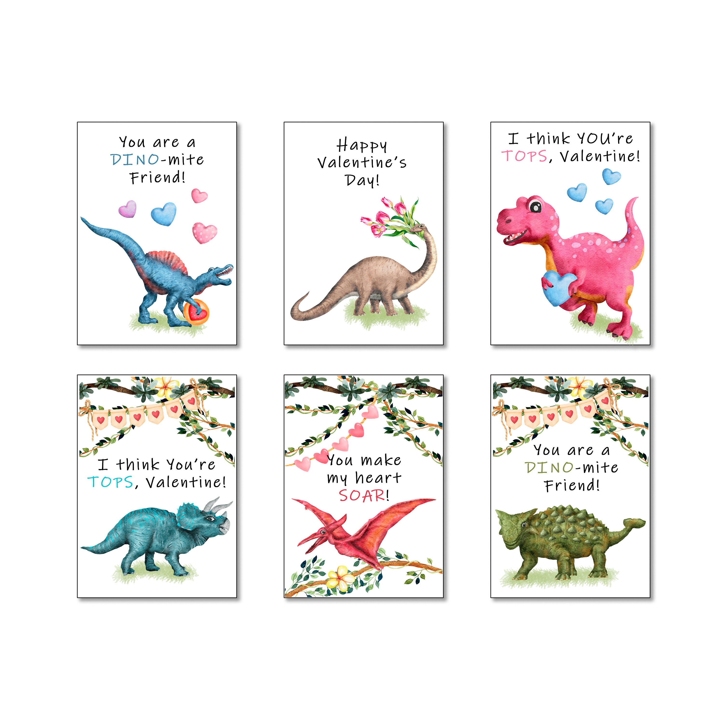 Printable Dinosaur Valentine's Day Cards for Kids - School Valentine's ...