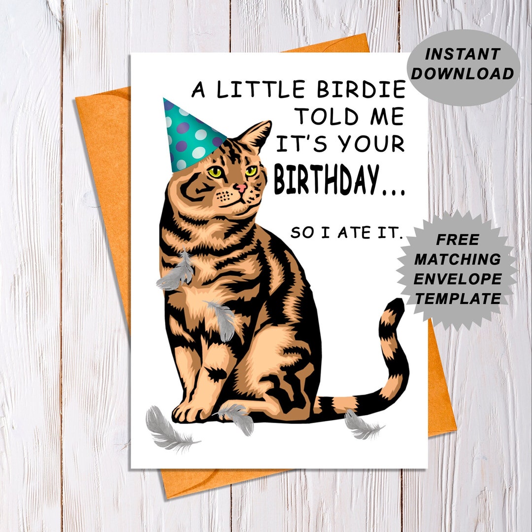 Printable Cat Birthday Card, Funny Cats Birthday Card, Cat Lover Card ...