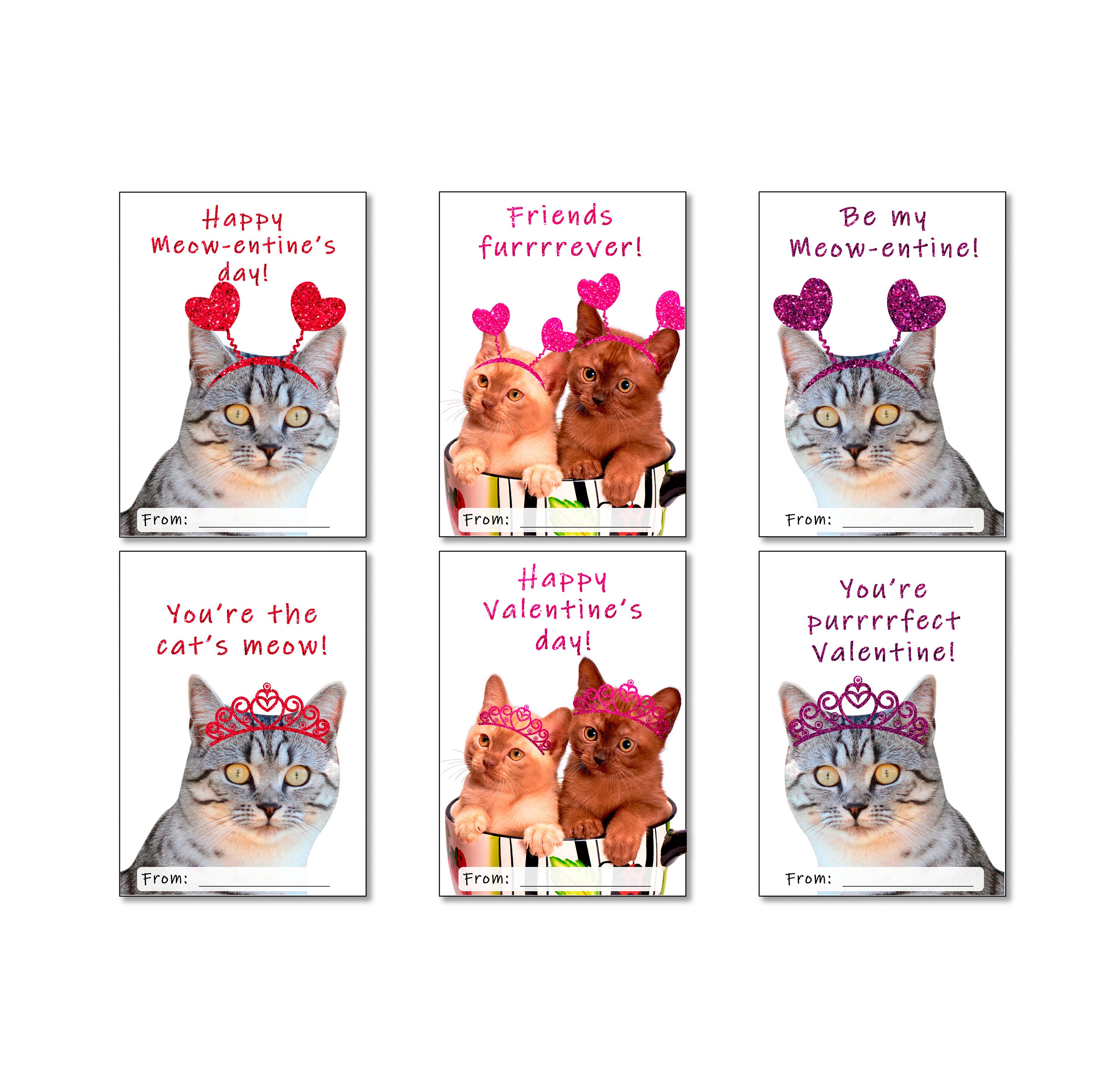 Printable Cat Valentine's Day Cards for Kids School Valentine's Day ...