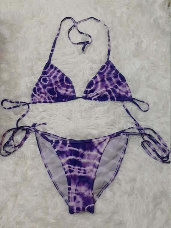 New Purple Tie Dye String Bikini Set Womens New Medium Ruched Etsy