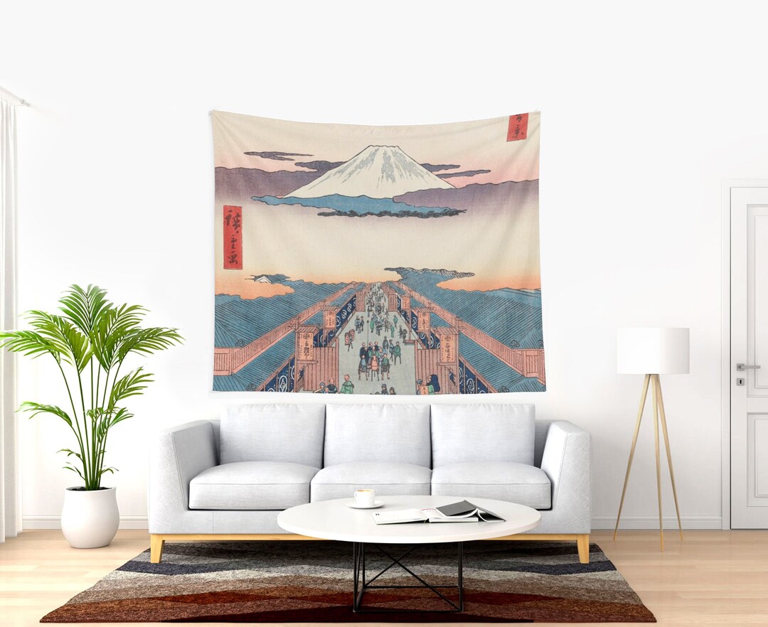 Mount Fuji Tapestry Mount Fuji Above Ancient Street Ukiyo-e - Etsy